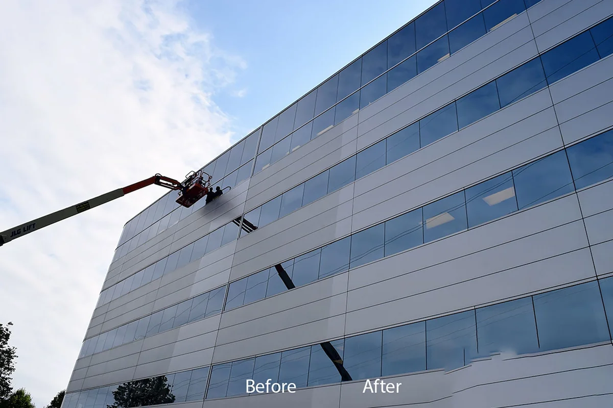 Facade cleaning by MEWP - GB Specialist Access Solutions